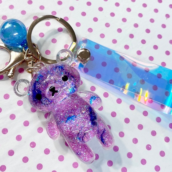 Accessories | Purple Teddy Bear Keychain Bag Charm Glitter Kawai | Poshmark
